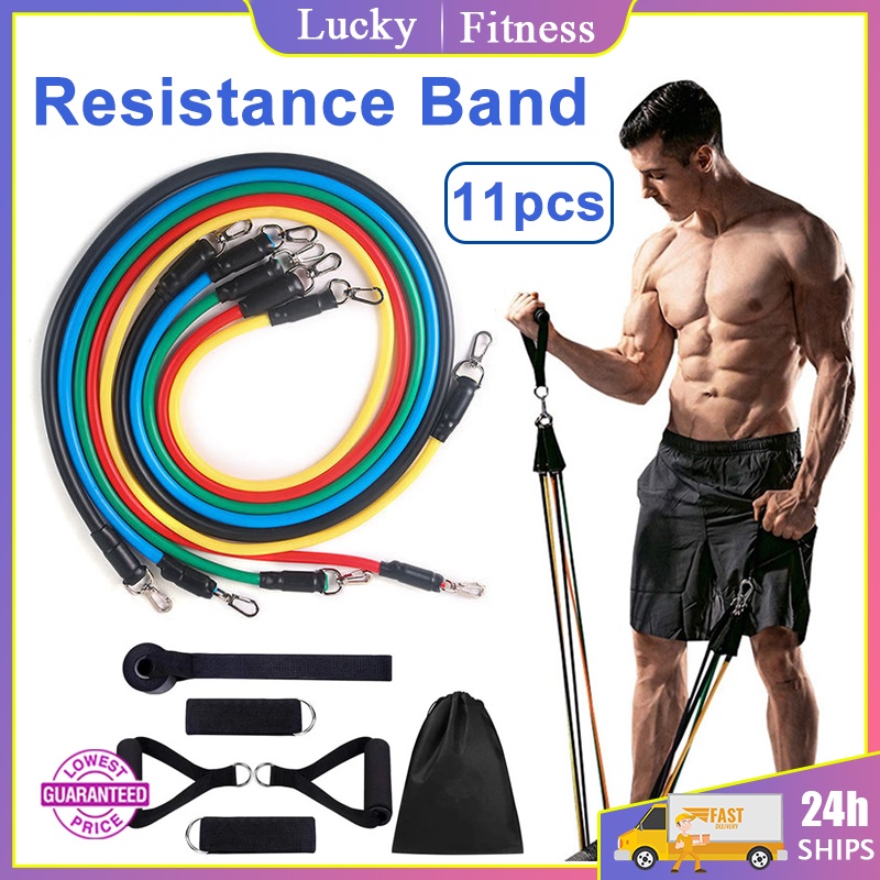 11pcs Resistance Band Set Gym Equipment Workout Fitness Bands Exercise ...
