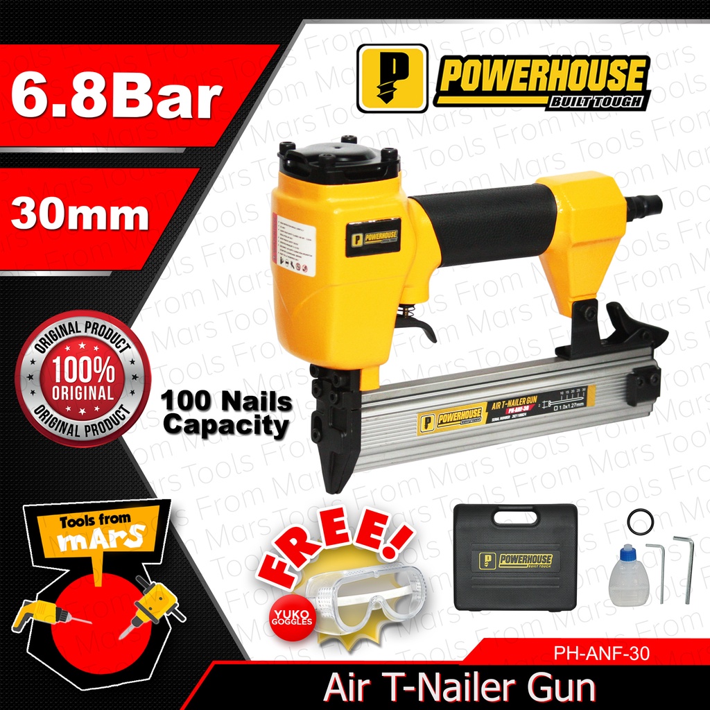 POWERHOUSE Pneumatic Air Brad Nailer (Nail Gun) With Case PH-ANF-30 ...