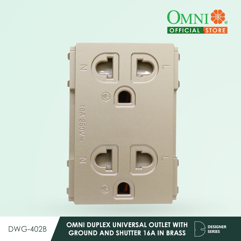 OMNI Duplex Universal Outlet with Ground and Shutter 16A in Brass - DWG ...