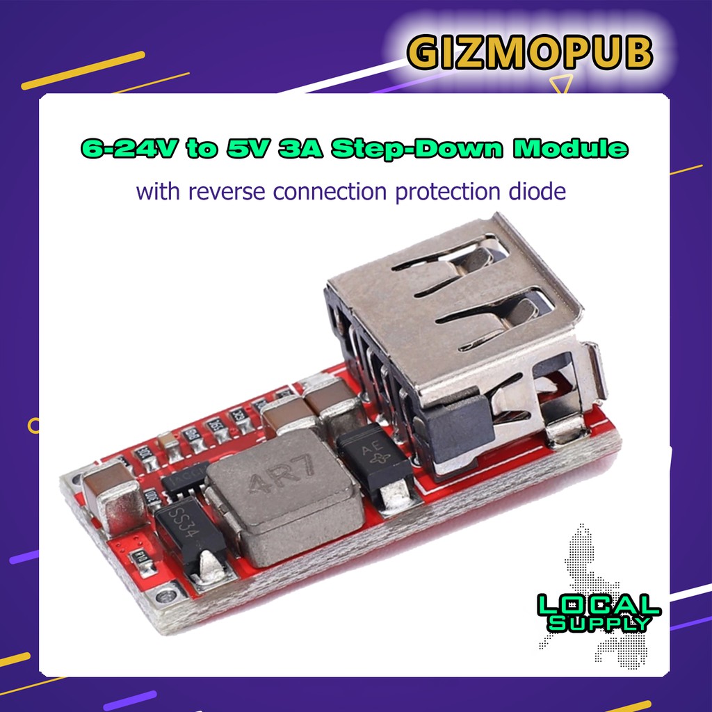 DC-DC Buck Voltage Regulator Module 6-24V 12V/24V to 5V 3A USB Step-Down Converter | Shopee ...