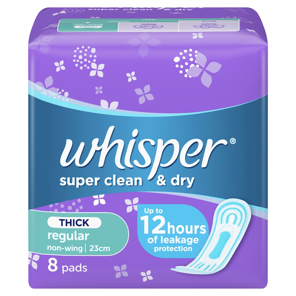 Whisper Super Clean & Dry Regular Flow Non-Wings 8 Pads - Sanitary ...