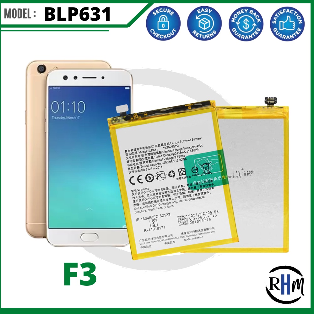 for F3, F3s | Battery Model BLP631 (3200mAh) Original Equipment ...