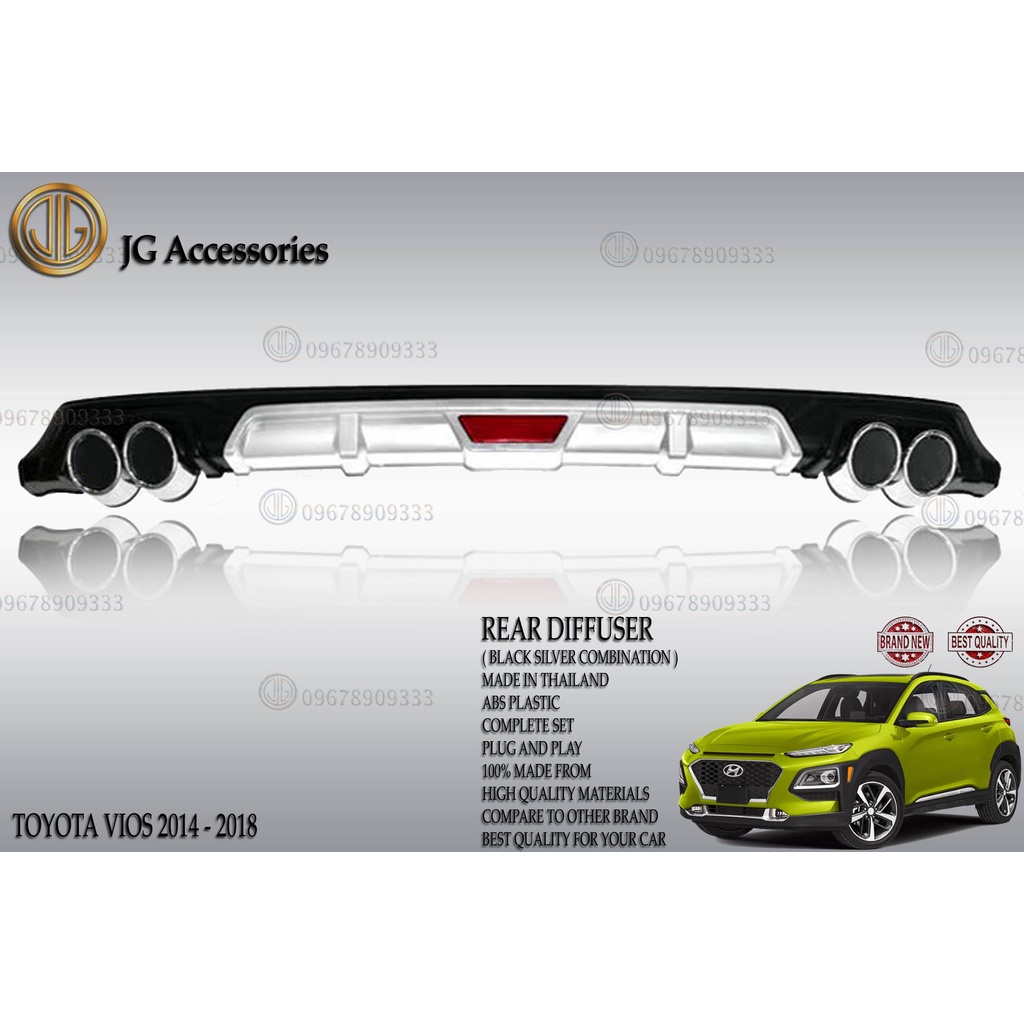 TOYOTA VIOS 2014-2018 REAR BUMPER DIFFUSER BLACK SILVER COMBINATION ...