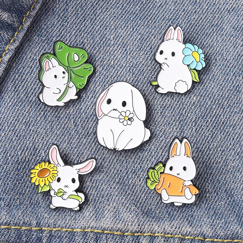 Cartoon Cute Rabbit Enamel Pin Bunny Leaf Sunflower Brooches for Women ...