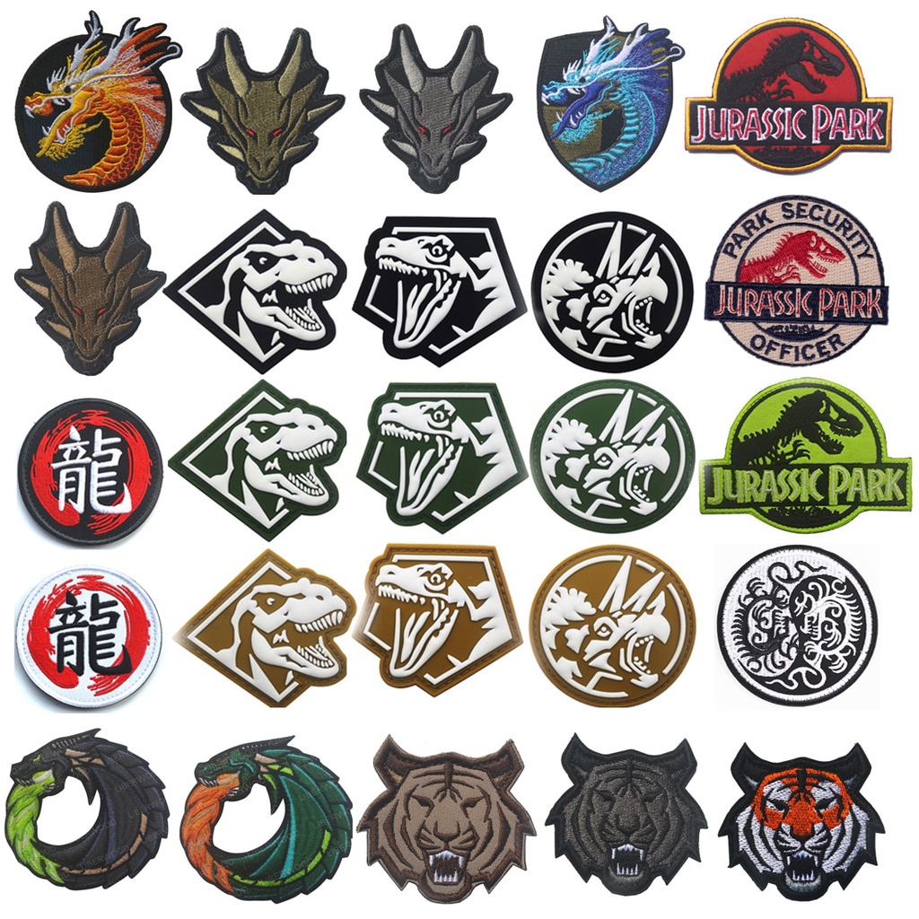 Dinosaurs Dragon Embroidered Patches PVC Military Tiger Tactical ...