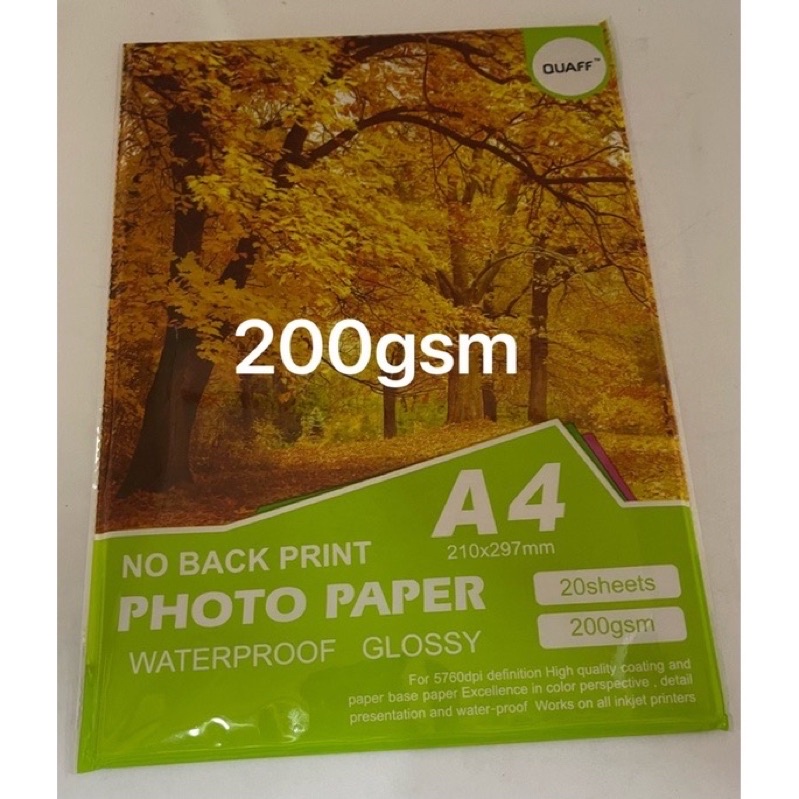 Quaff Photo Glossy Paper NO BACK PRINT 180/200/230/250gsm | Shopee ...