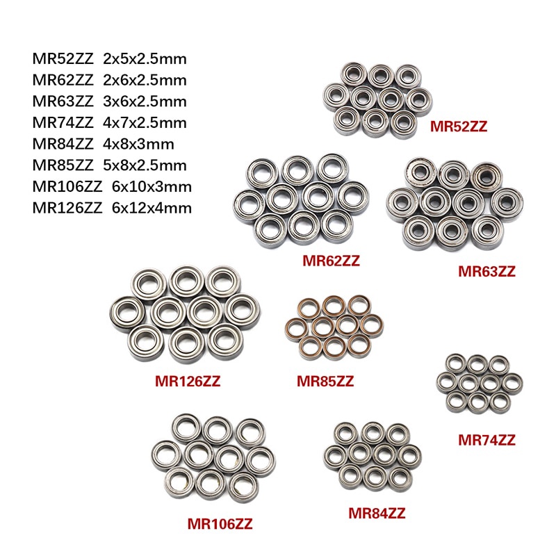 50pcs Metal Shielded Ball Bearings MR Series Miniature Model Bearing MR52ZZ MR62ZZ MR63ZZ MR74ZZ ...