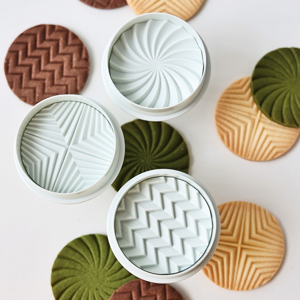 Geometric Biscuit Mold Corrugated Round Cookie Cutter 3D Hand Pressure ...