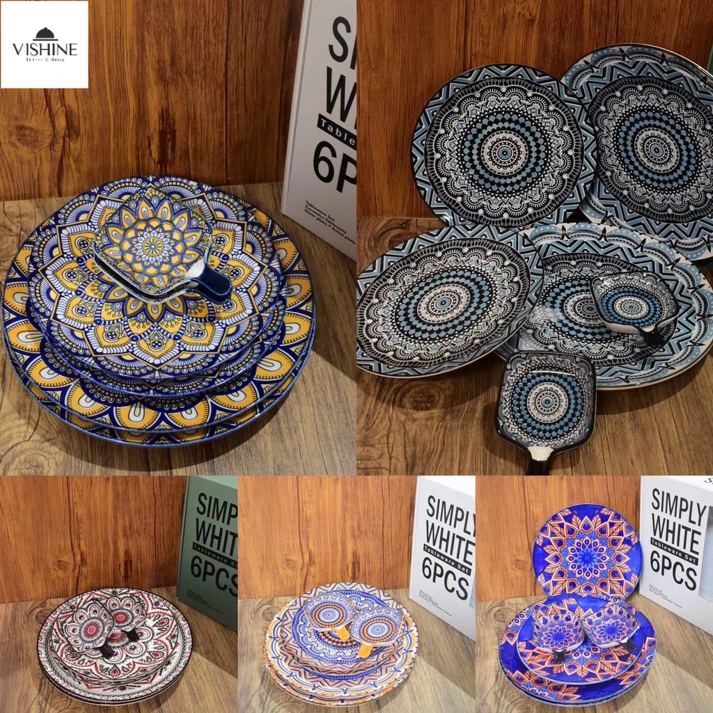 Moroccan Ceramic 6pc Set Tableware 2pc 10.5in Dinner Plates 2pc 8.5in ...
