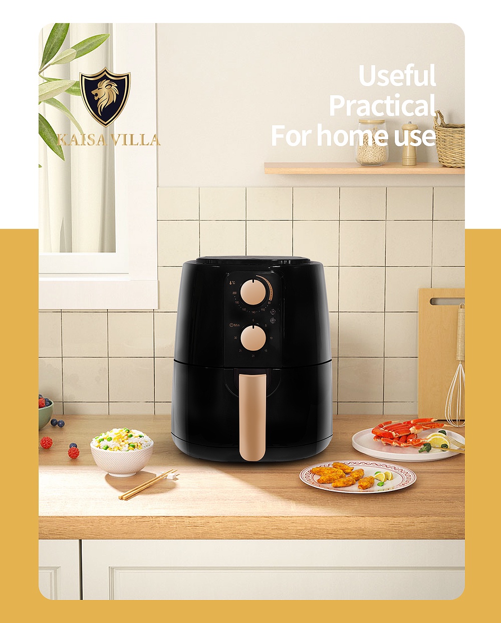 KAISA VILLA Air Fryer Electric Household Fries Machine Non Stick Fry Tools Oil Free 5.5L ...