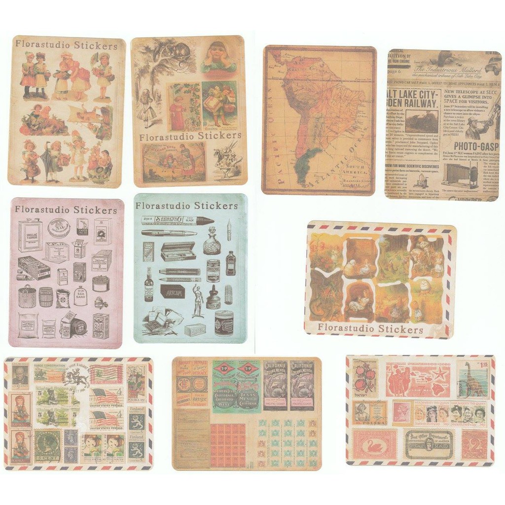 Florastudio Vintage Sticker Set - Food Antique Postage Stamps Maps ...