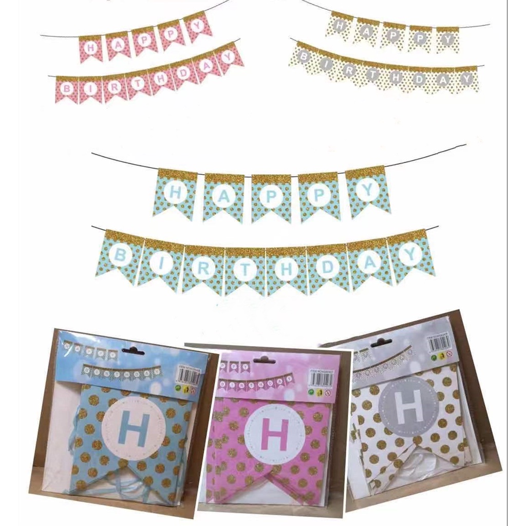 Glitters Letter polka Happy Birthday Banner for Theme Party Decoration ...