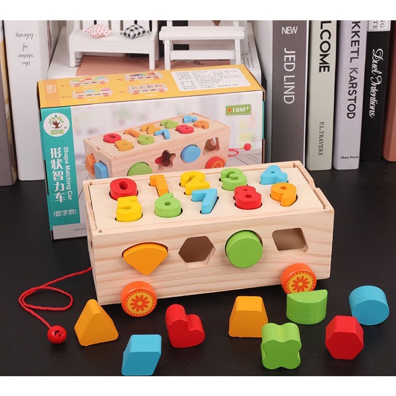 Shape Matching car Sorting Cube for Toddlers, Pull Toy and Wooden ...