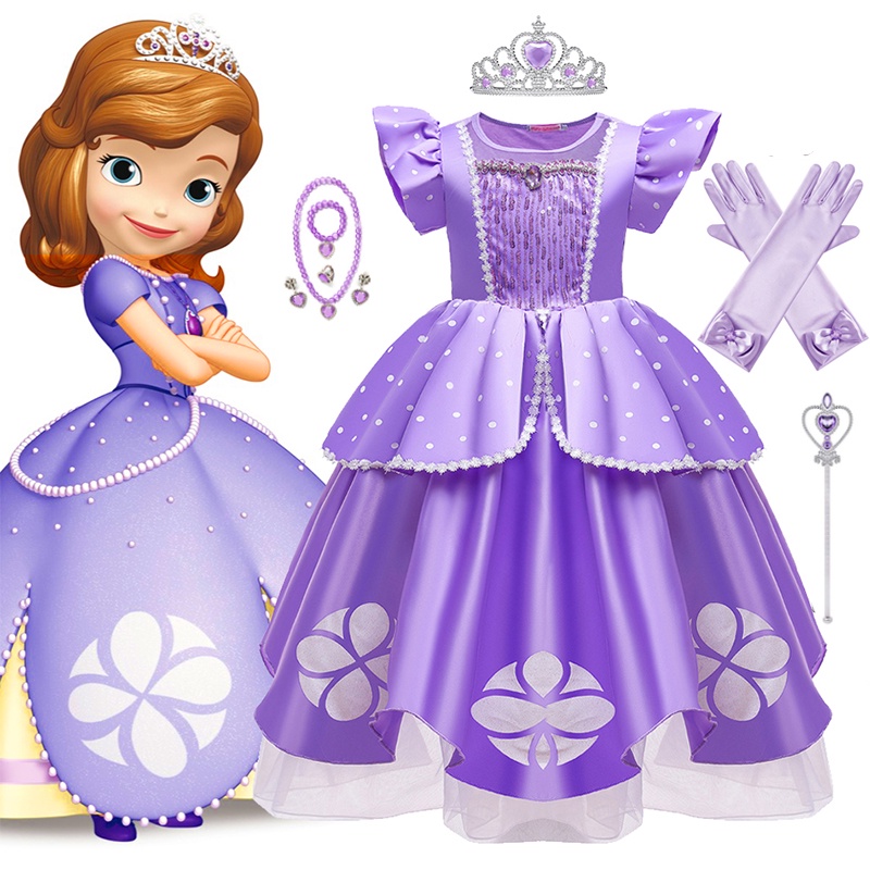 Kids Princess Sofia Dress for Girl Cosplay Costume Puff Sleeve Layerd Dresses Child Party ...