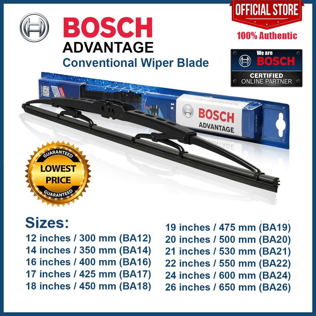 BOSCH Wiper Blade ADVANTAGE BA 12 14 16 17 18 19 20 21 22 24 26 Conventional | Shopee Philippines