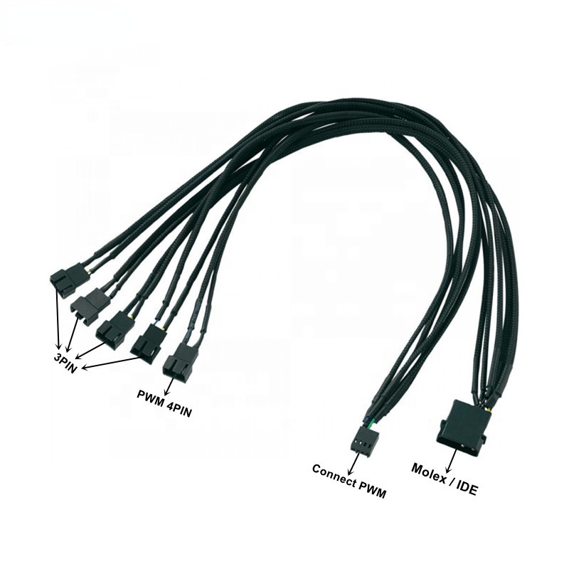 Molex IDE 4 Pin Male Connector to 5 Port PWM Fan Hub 4Pin 3Pin Splitter ...