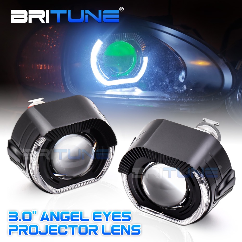 3 inch Bi-xenon Headlight Lens Black LED Angel Eyes Devil Projector H1 H7 H4 Sport LED Halo ...