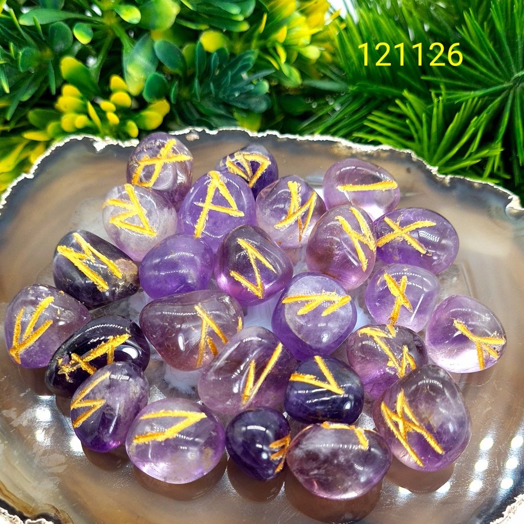 Rune Set - Amethyst Crystal Runes - Engraved Lettering - Elder Futhark ...