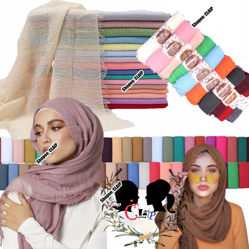 Shawl scarf Hijab muslim Cotton Pleated Crumple Plain Shawl Scarf BS414 ...