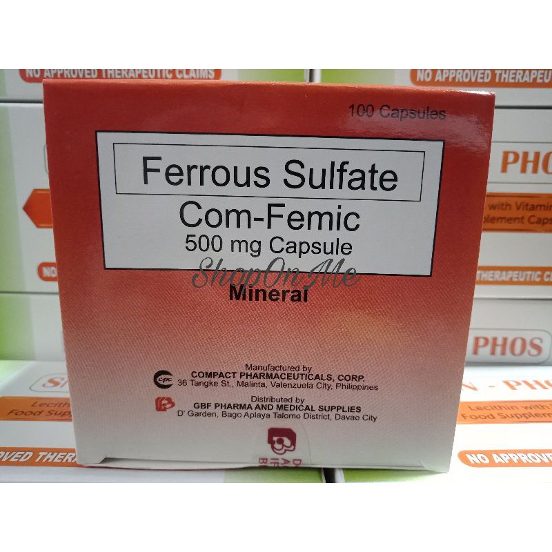 FERROUS SULFATE COM-FEMIC Ferrous Sulfate 500mg 100 Capsule | Shopee ...