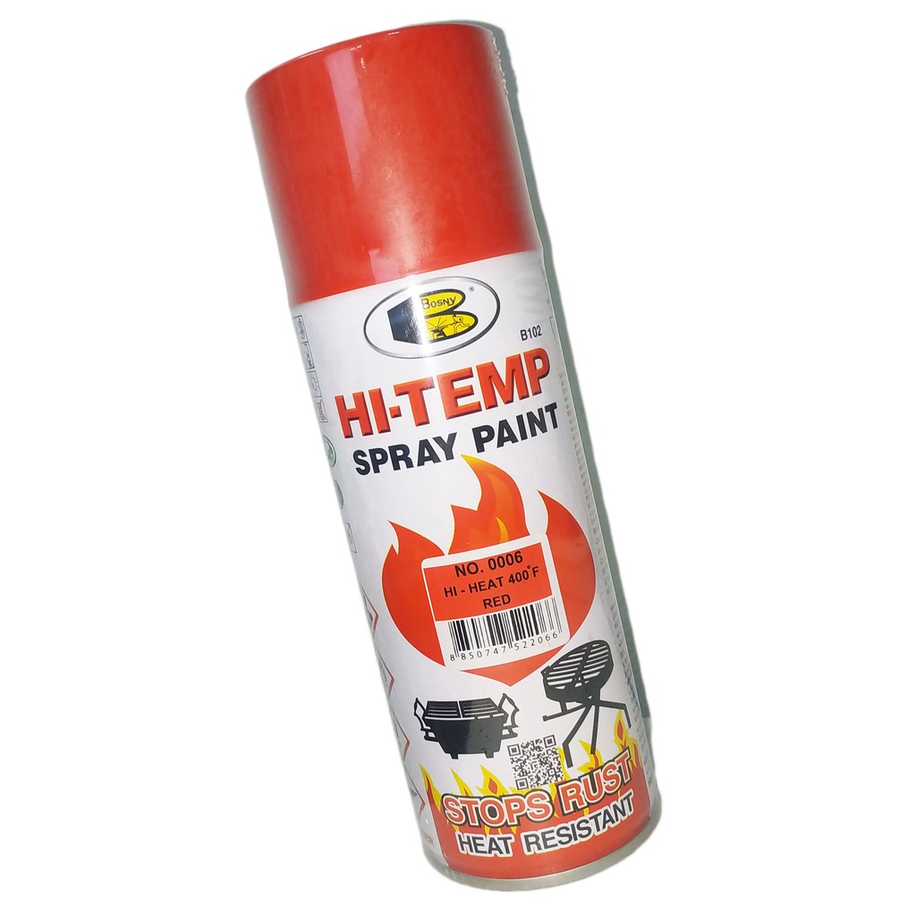 BOSNY SPRAY PAINT HI TEMP NO. 0006 RED ( 400ML PER CAN ) HI HEAT 400°F ...