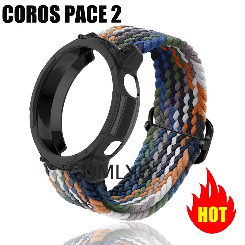 Coros Pace 2 Case TPU Soft Bumper Protective Shell Nylon Rainbow Strap Soft Bracelet Screen ...
