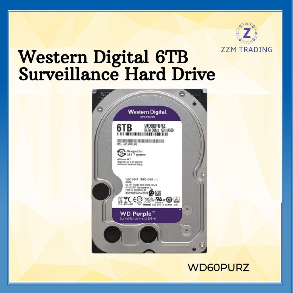 WD Purple 6TB Hard Drive Disk For Security System WD60PURZHDD 3.5" SATA ...