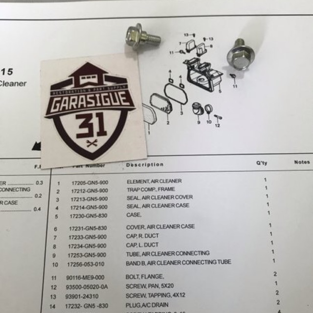 Honda grand prima star legenda grand prima star Air Filter Box Bolts ...