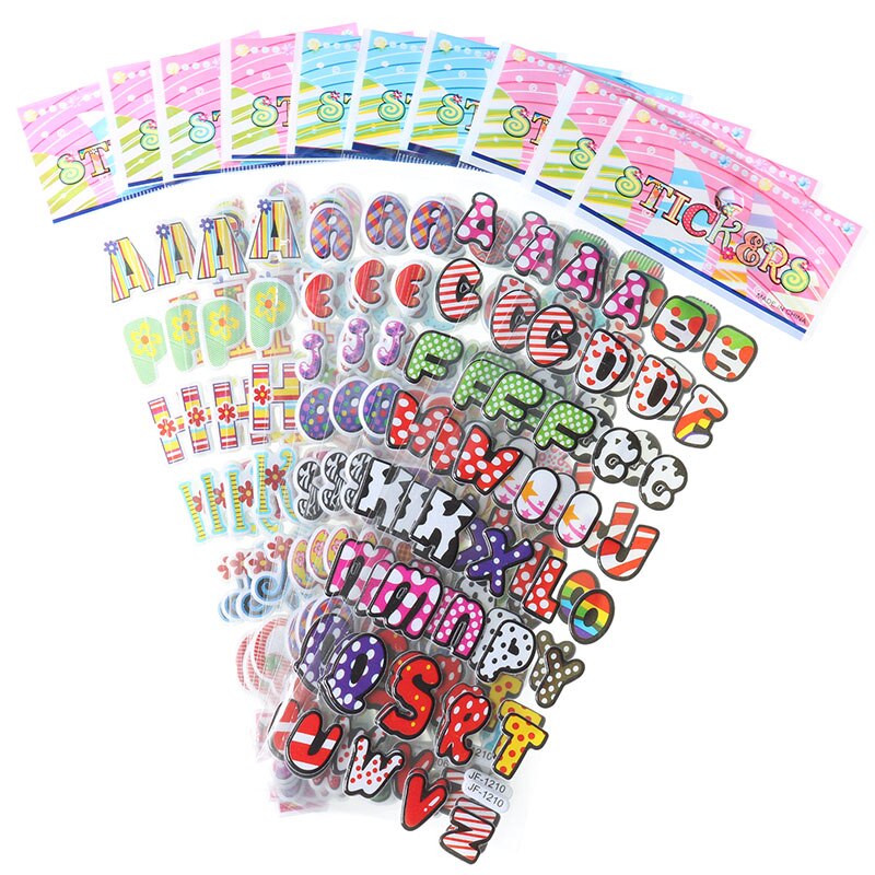 10pcs Children Stationery Sticker Cartoon English Letters 3D Bubble ...