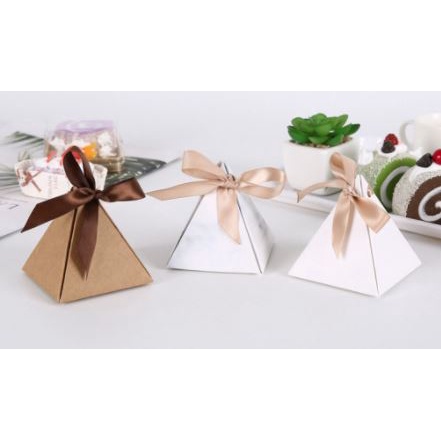 10pcs Triangle Kraft White/ Brown Candy gift Box with ribbon for ...