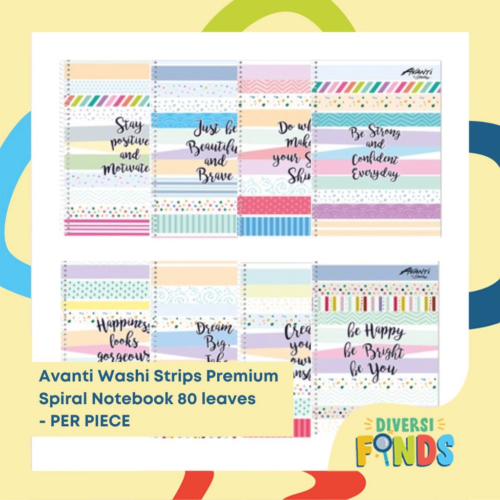 1pc Thicker Paper Avanti Washi Strips Spiral Notebook W/Plastic Jacket ...