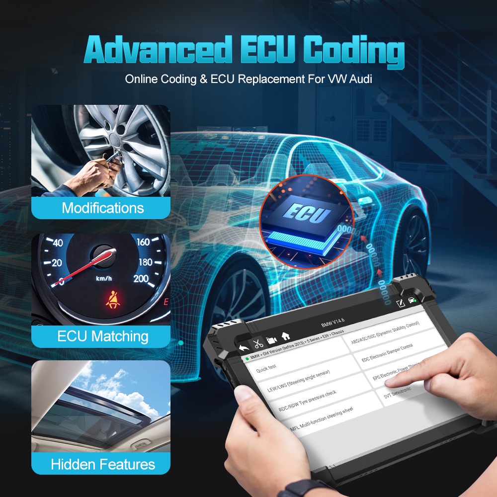 ANCEL X7 Automotive Professional Full System OBD2 Scanner ECU Coding Bi ...