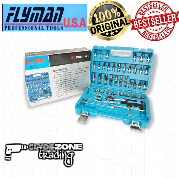 FLYMAN ORIGINAL 53 PCS SOCKET AND DEEP SOCKET WRENCH SET 1/4 DRIVE (HEX ...