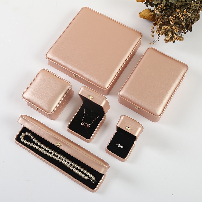1Pcs 5.8x5.8x5cm/19x19x4cm pink Leather Filled with Paper Jewelry Box ...
