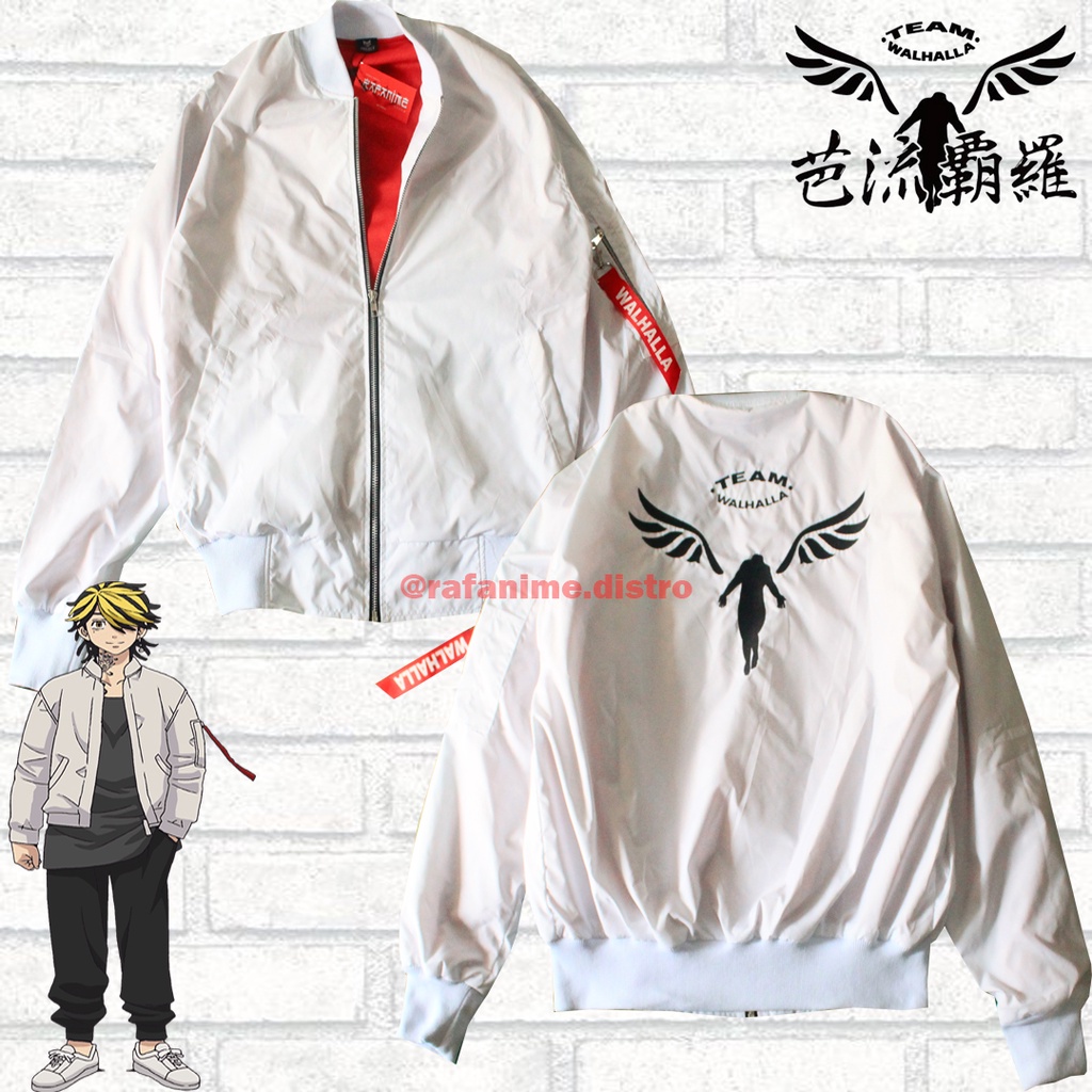 PUTIH Valhalla Team Tokyo Revengers White Waterproof Bomber Jacket ...