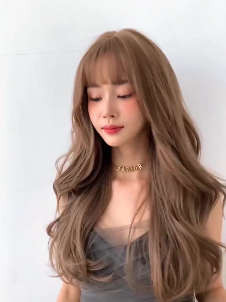 YOUJ 68cm Long Curly Hair Wig with Air Bangs Women Big Wave Natural ...