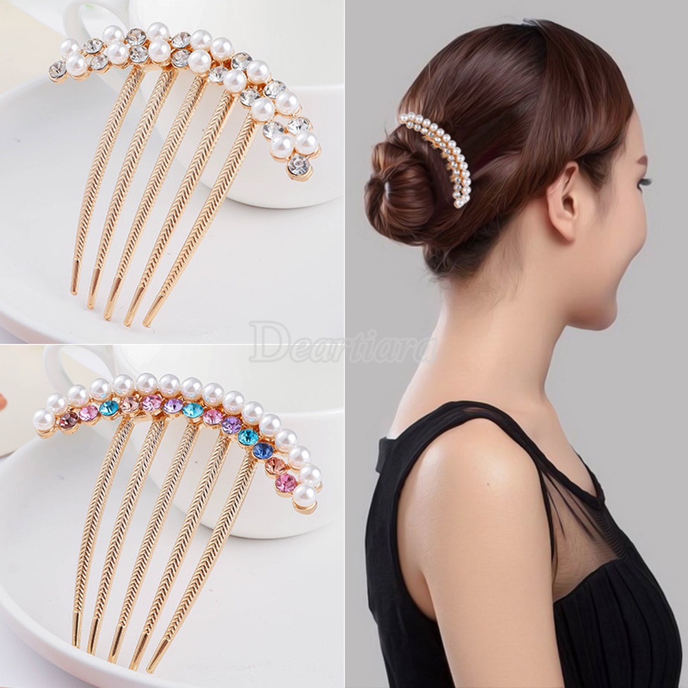 Fashion Pearl Rhinestone Hair Comb Female Insert Comb Ball Head Hair ...