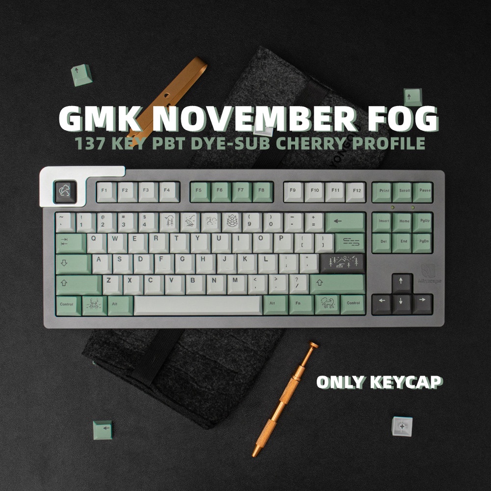 GMK November Fog Keycap Green PBT 129 Keys Cherry Profile Dye ...