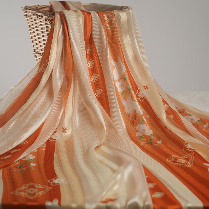 Flower Rabbit Printed Bright Silk Beauty Strip Chiffon Crepe Hanfu Song ...