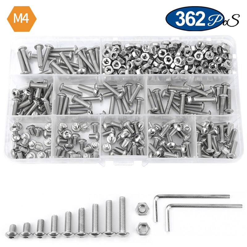 NINDEJIN Round Head Hex Socket Screw Set M2 M2.5 M3 M4 M5 M6 304 Stainless Steel Allen Bolt And ...