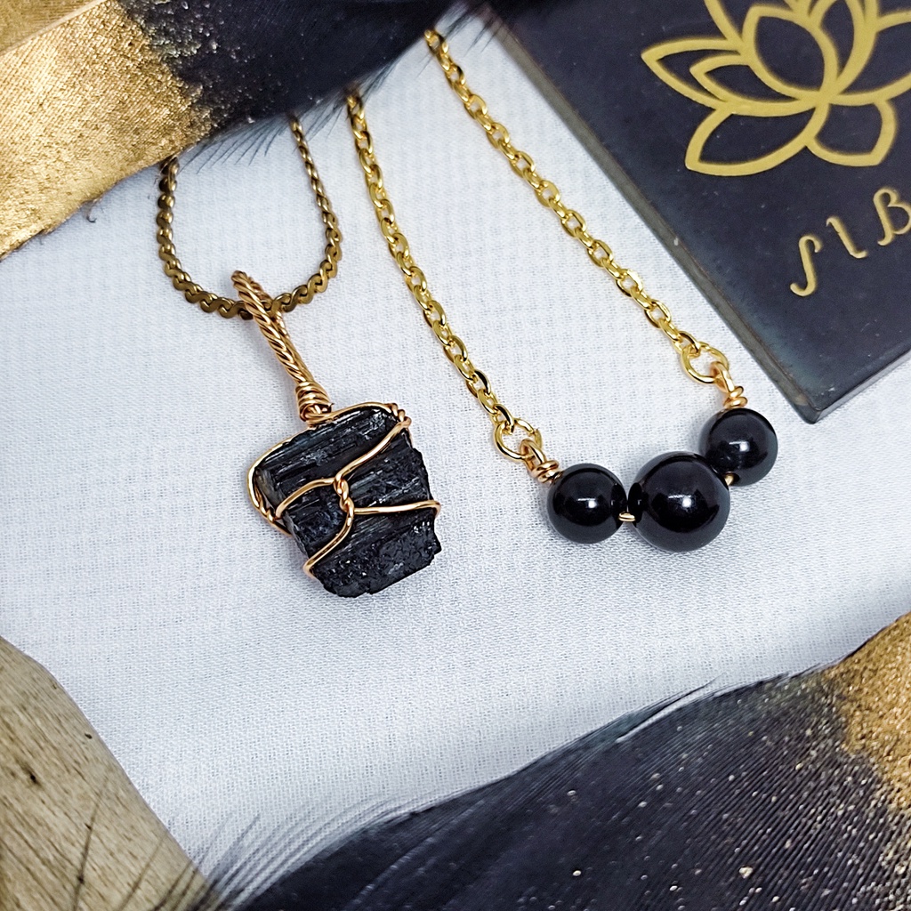 Black Tourmaline Necklace (Protection Stone) Raw Crystal Gold Silver ...