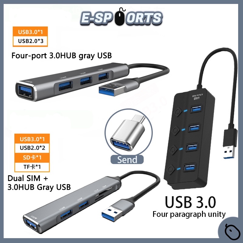 USB3.0HUB splitter SD/TF card reader tow four typeC expansion dock seven-port switch HUB3.0 4 ...