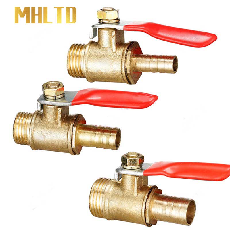 Thread Brass red handle tracheal small ball valve outer teeth Hose Pipe ...