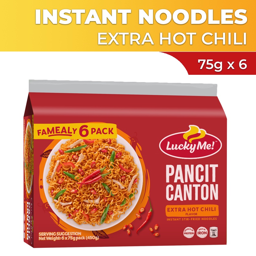 Lucky Me! Pancit Canton Extra Hot Chili Multipack 75g x 6 | Shopee Philippines