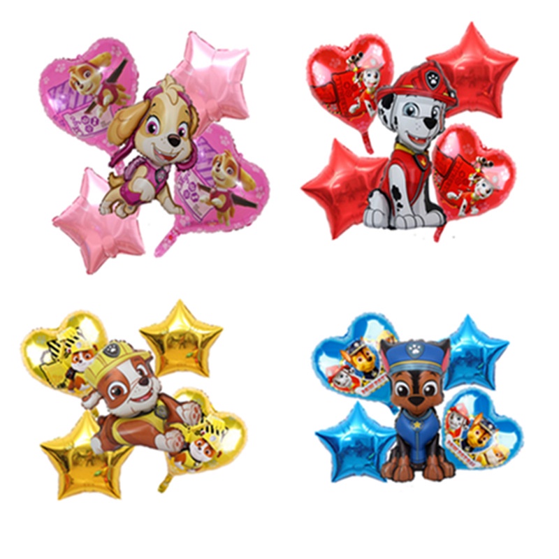 5pcs/set Blend Cartoon Paw Patrol Balloon Toy Chase Marshall Skye Rubble Figures Birthday ...
