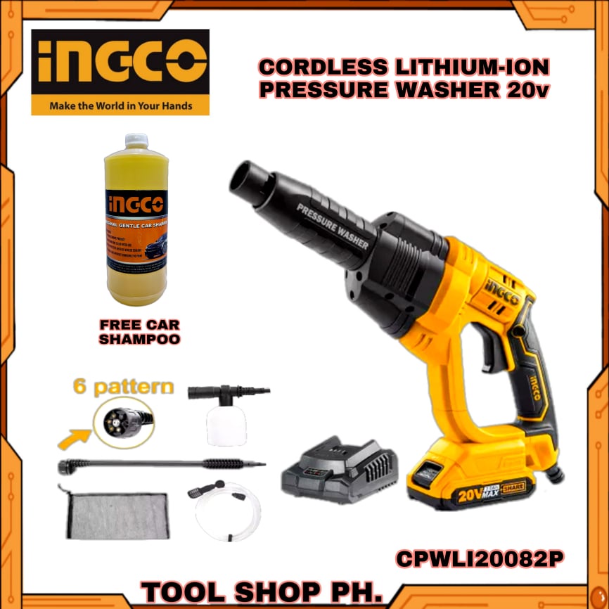 INGCO Lithium-Ion Cordless Pressure Washer 20V with Battery and Charger ...