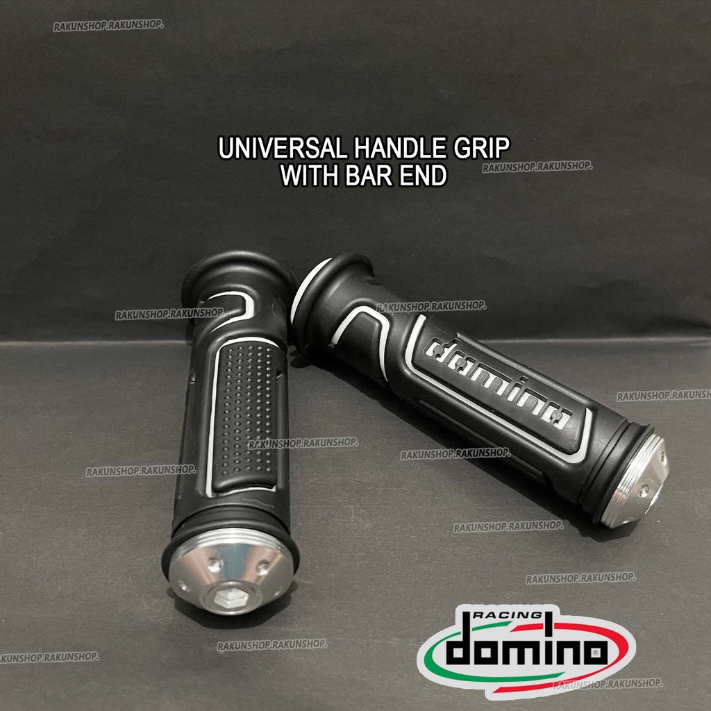 Domino handle grip V2 with silver bar end BLACK rubber Universal aerox ...