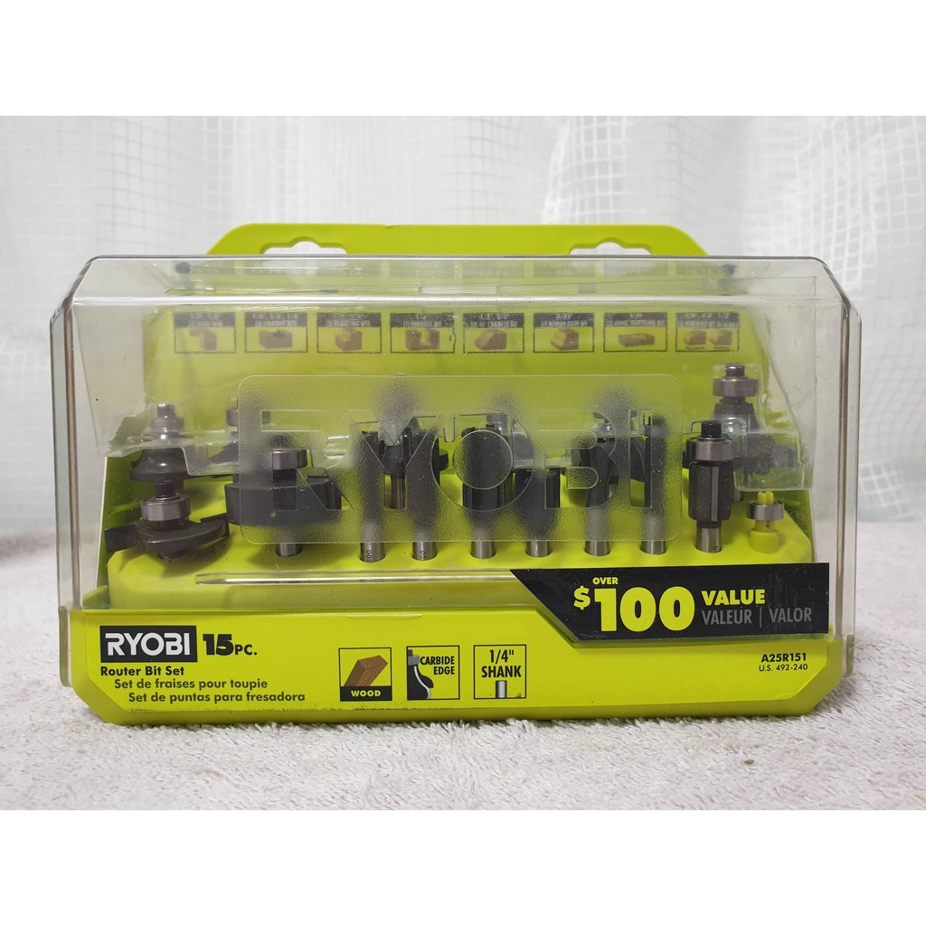 Ryobi A25R151 15 Piece 1/4 Inch Shank Carbide Edge Router Bit Set for ...
