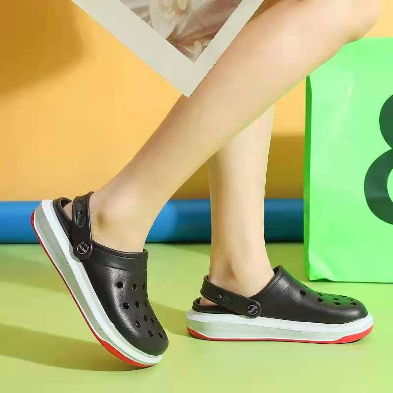 2022 Crocs summer Rainbow color style hole closed toe thick bottom ...