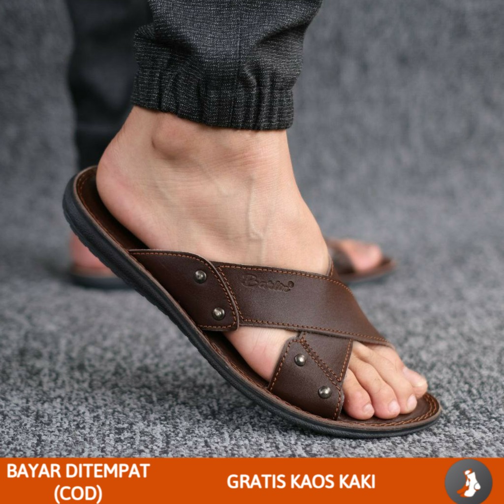 PRIA Men's Leather Flip Flops Bar;in original handmade | Shopee Philippines